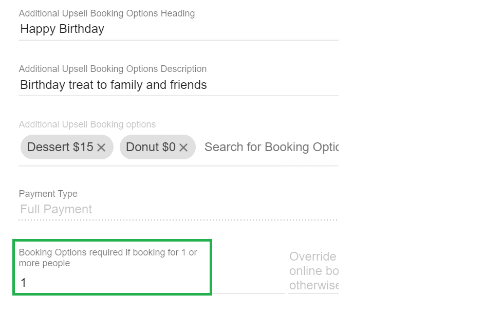 Upsell Booking Options